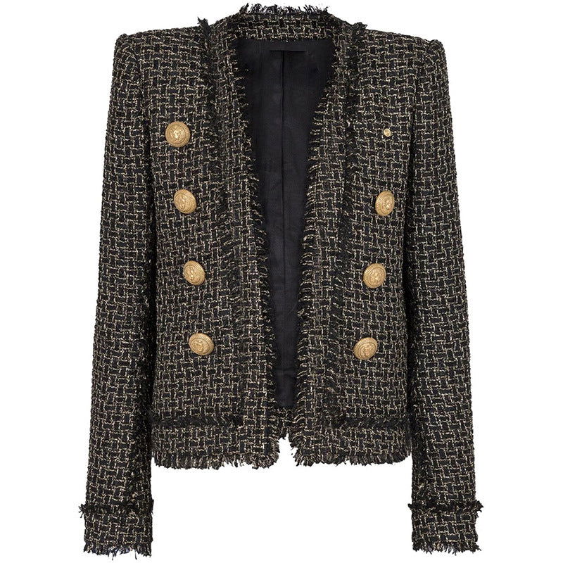 Celia Black Gold Tweed Fringe Edge Jacket for Woman - Allara – ALLARA